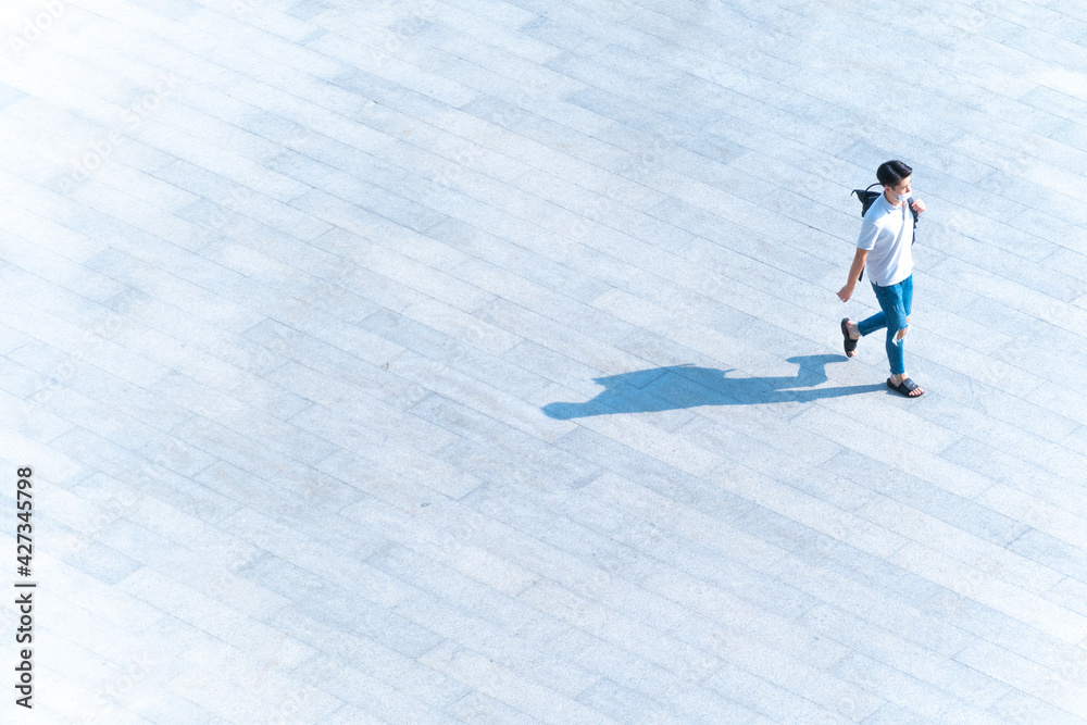top aerial view man people with face mask walk on across pedestrian ...