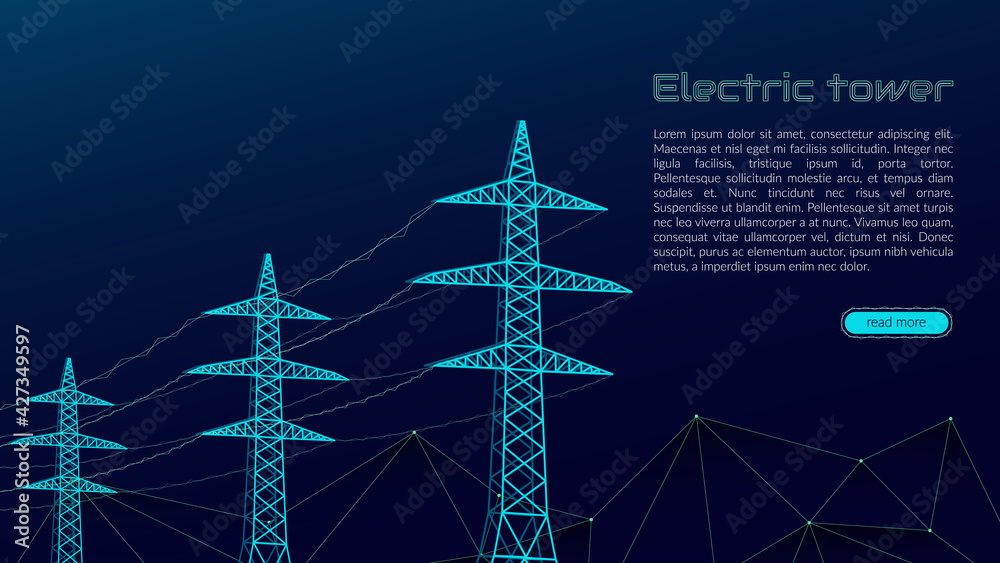 Stylized vector blue electric tower, electricity concept, power ...