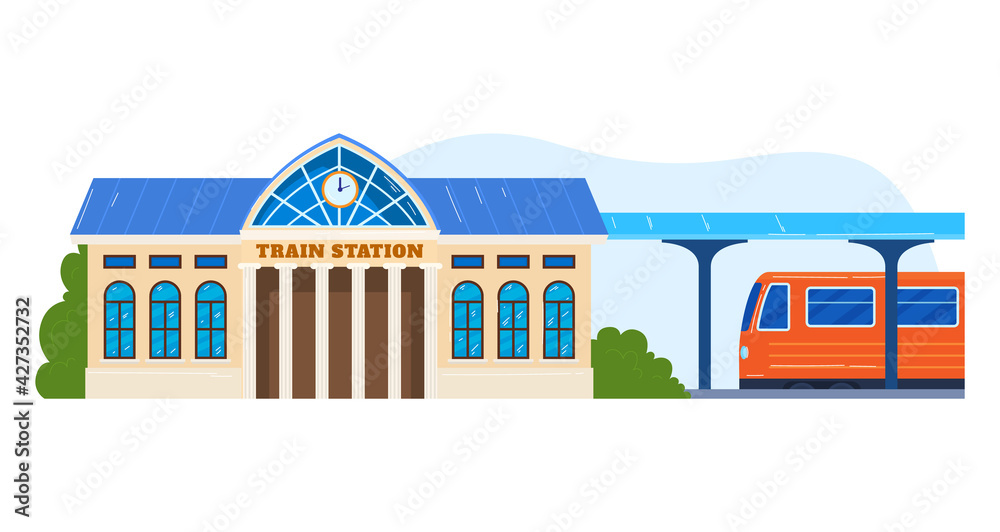 Railroad station, transport train, travel passenger, platform urban ...