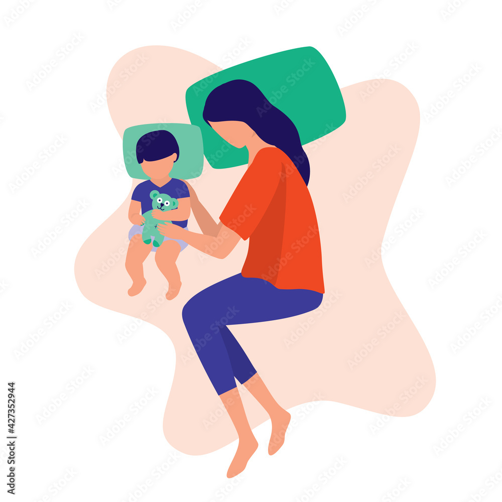 Mother Cuddles Her Baby To Sleep. Parenting Concept. Vector ...