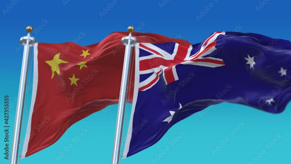 4k Seamless Australia and China Flags with blue sky background;A fully ...