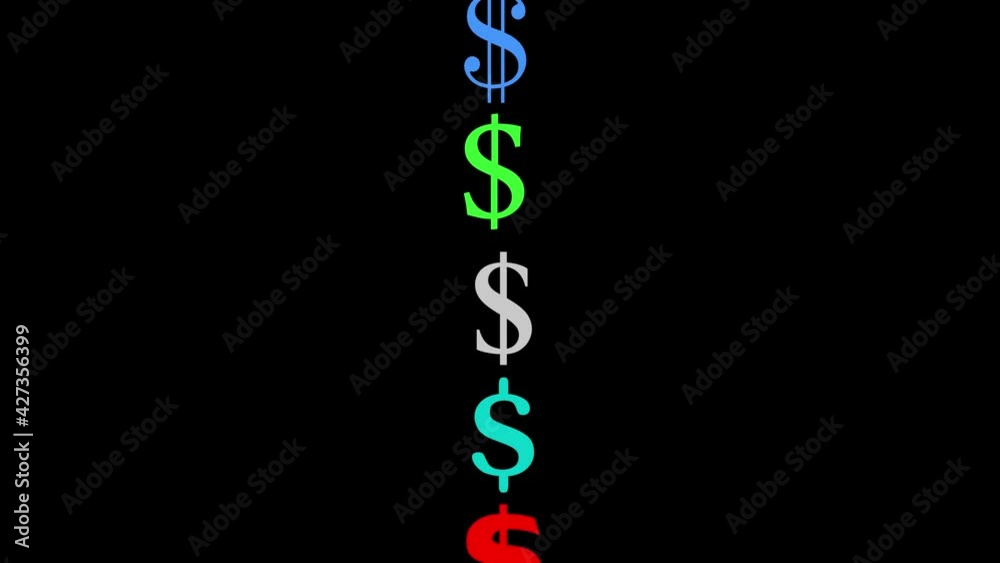Colorful descending dollar signs. Dollars scrolling down. For finance ...