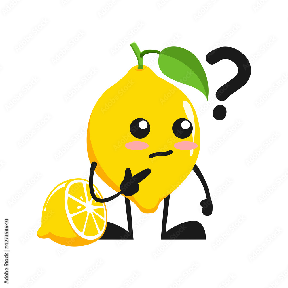 vector illustration of cute lemon fruit or character confused question ...