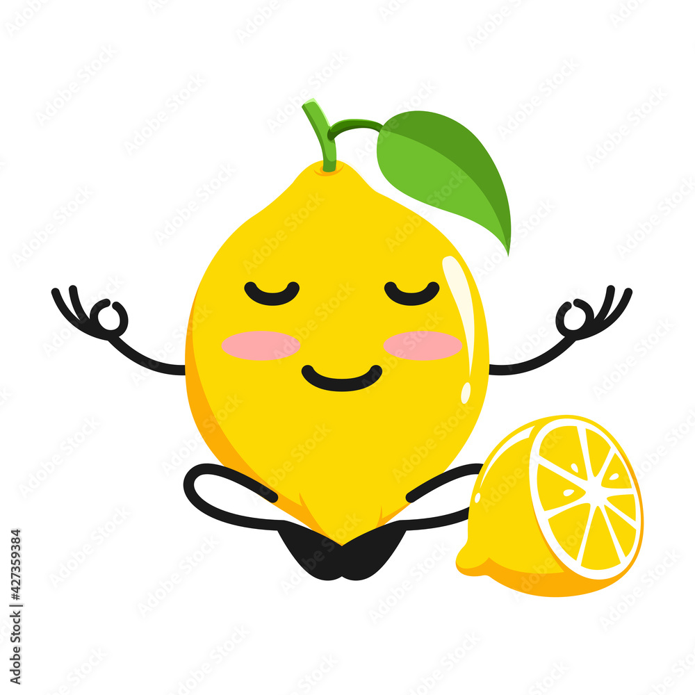 vector illustration of cute lemon fruit meditation or character yoga ...