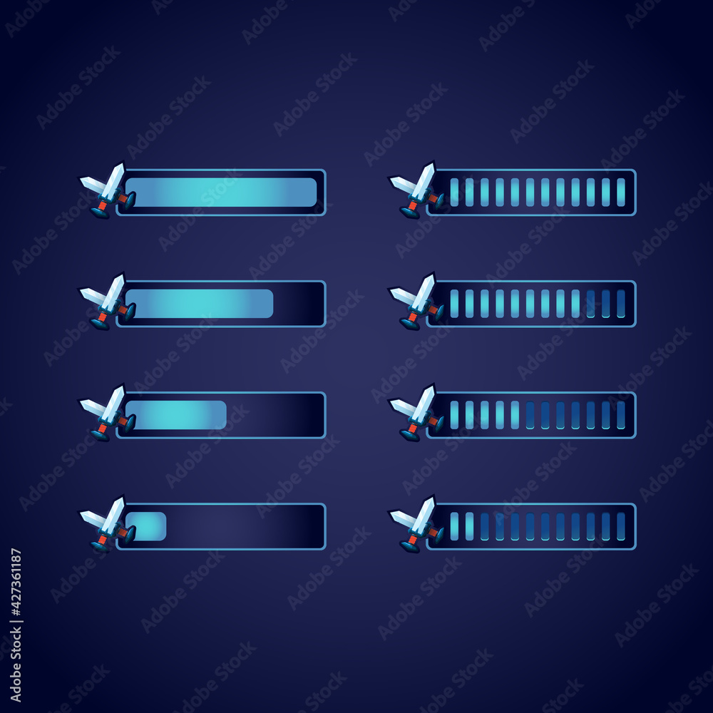 set of gui fantasy glossy blade sword progress bar. perfect for 2d ...