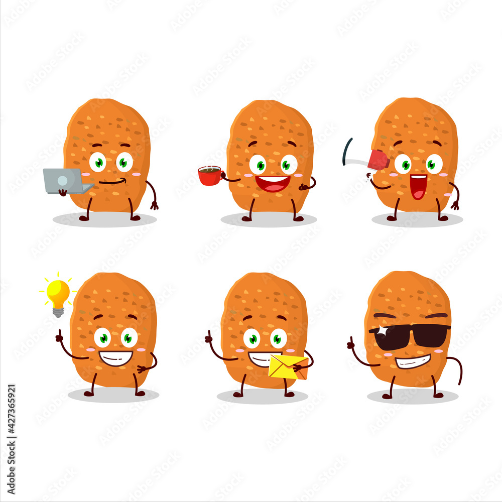 Chicken nugget cartoon character with various types of business ...