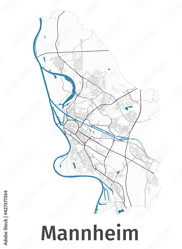 Mannheim map. Detailed map of Mannheim city administrative area ...