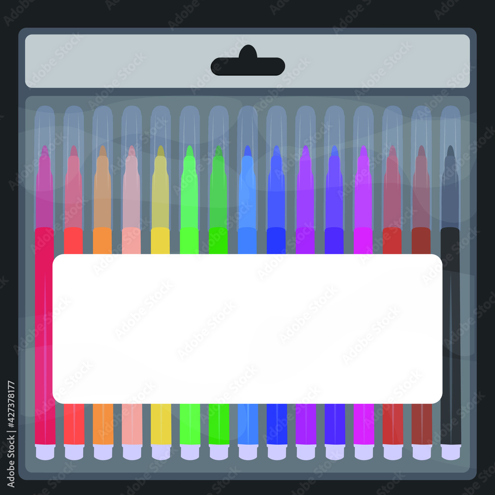 Set of fifteen markers with basic colors for drawing and painting. For ...