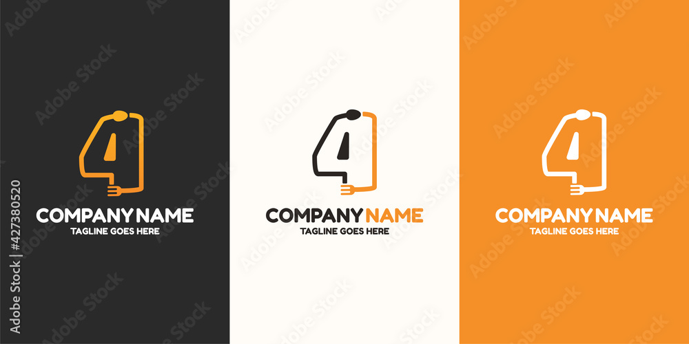 Initial Number 4 food Logo Design Template. Illustration vector graphic ...