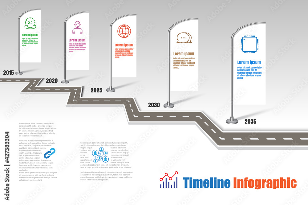 Business road map timeline infographic template with pointers designed ...