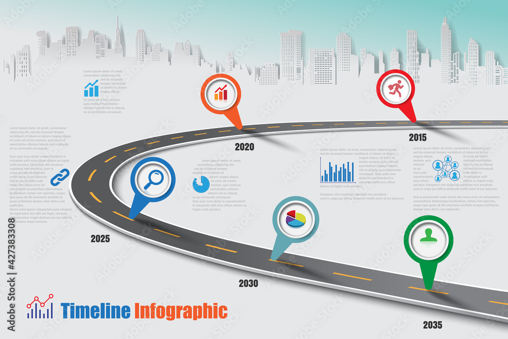 Business road map timeline infographic city designed for abstract ...