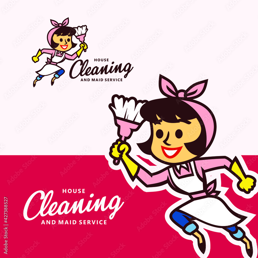 House Cleaning and Maid Service Woman Mascot Logo Stock Vector | Adobe ...