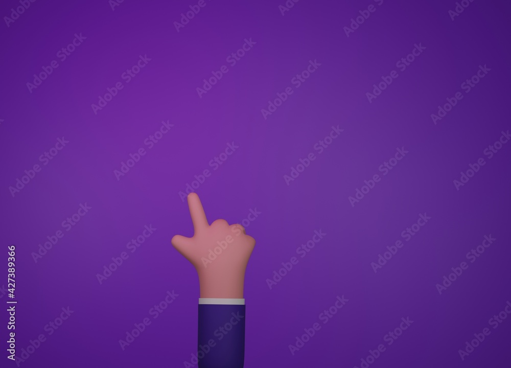3d render, funny cartoon character hand in blue sleevewith pointing ...