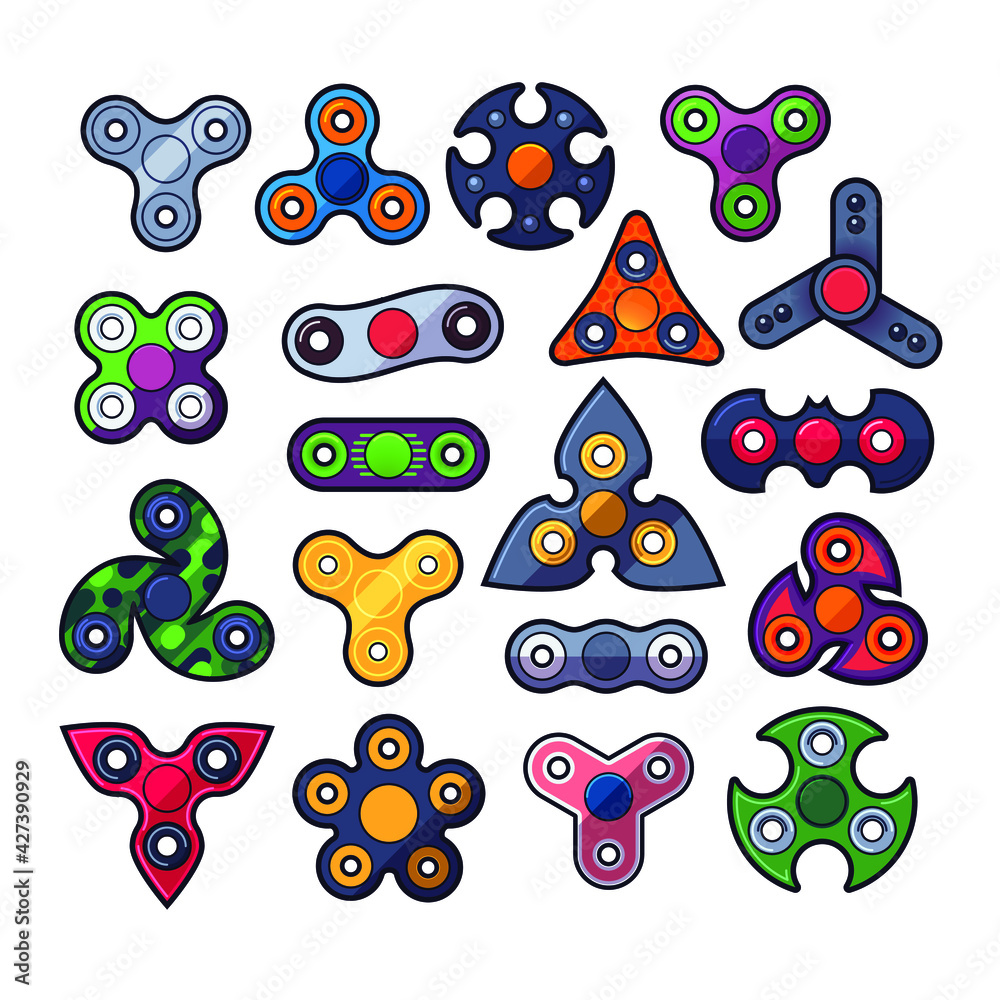 Set of various fidget spinners icons. Design for stickers, logo, web ...