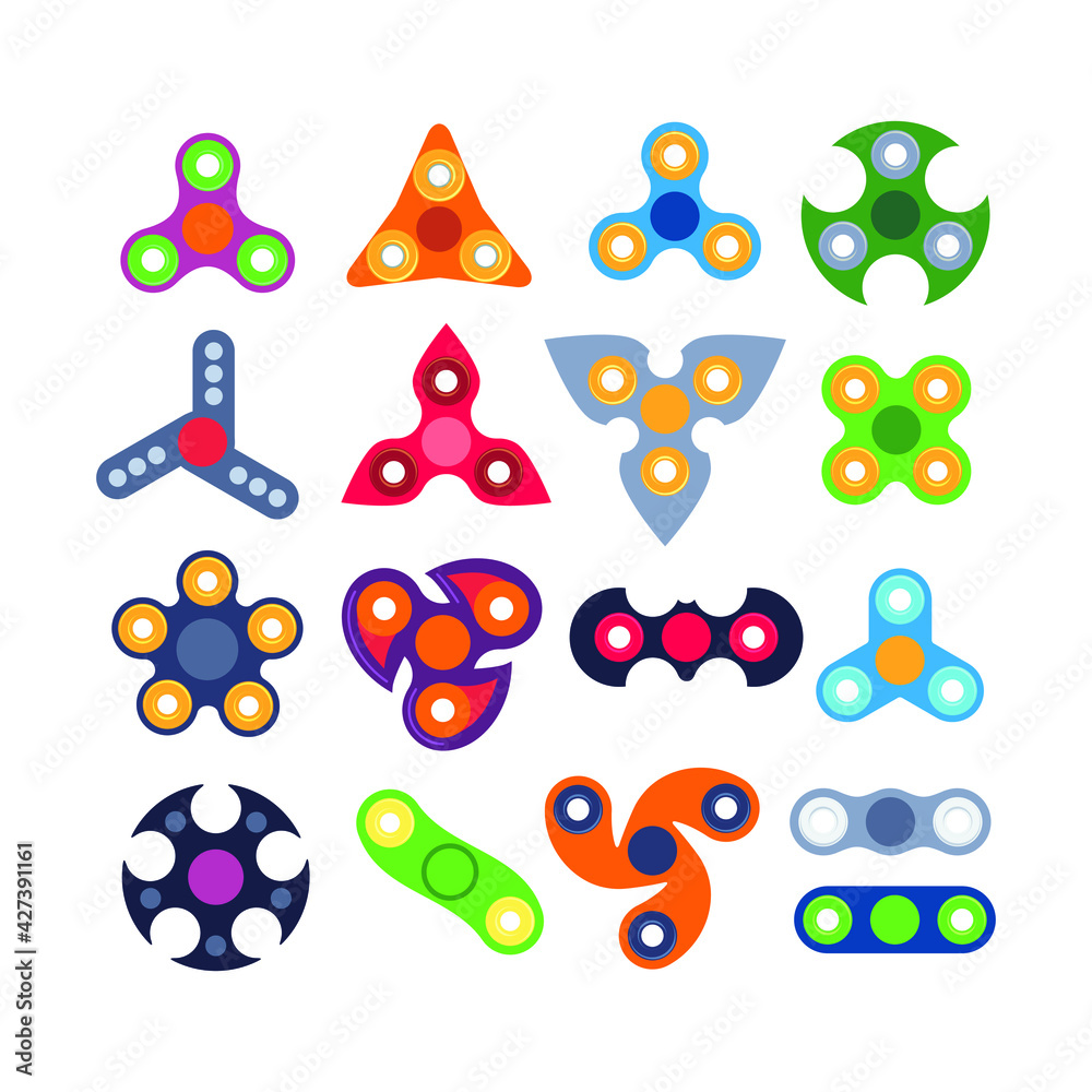 Set of various fidget spinners icons. Design for stickers, logo, web ...