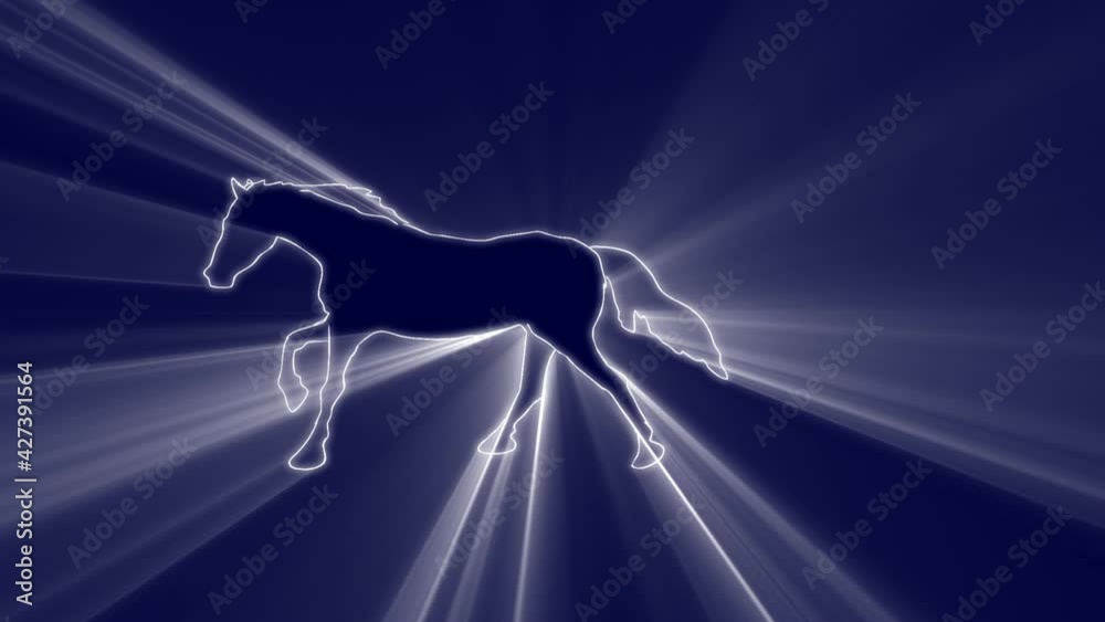 galloping horse with volumetric light effect. Animated galloping horse ...