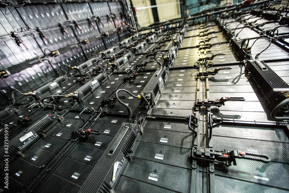 Back side of professional video led screens. Installation of ...