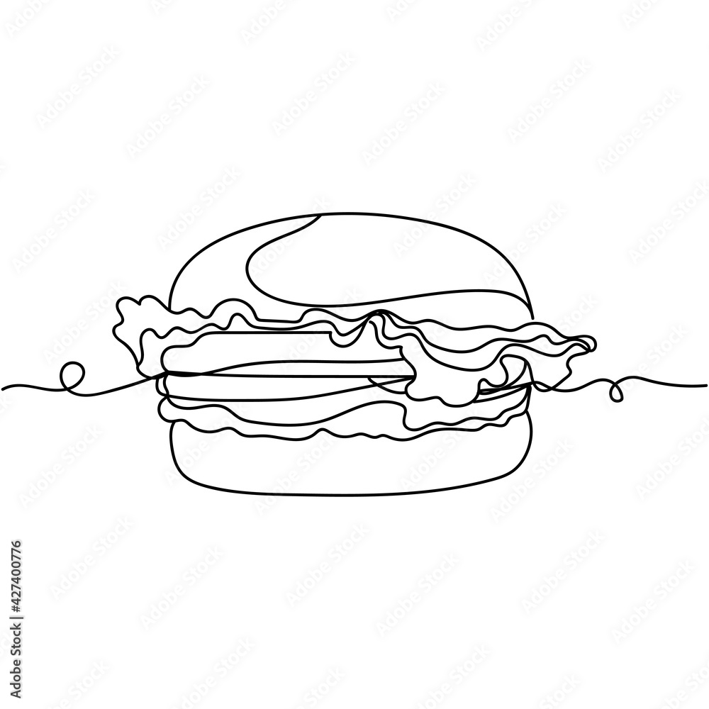Continuous one line of burger in silhouette. Minimal style. Perfect for ...