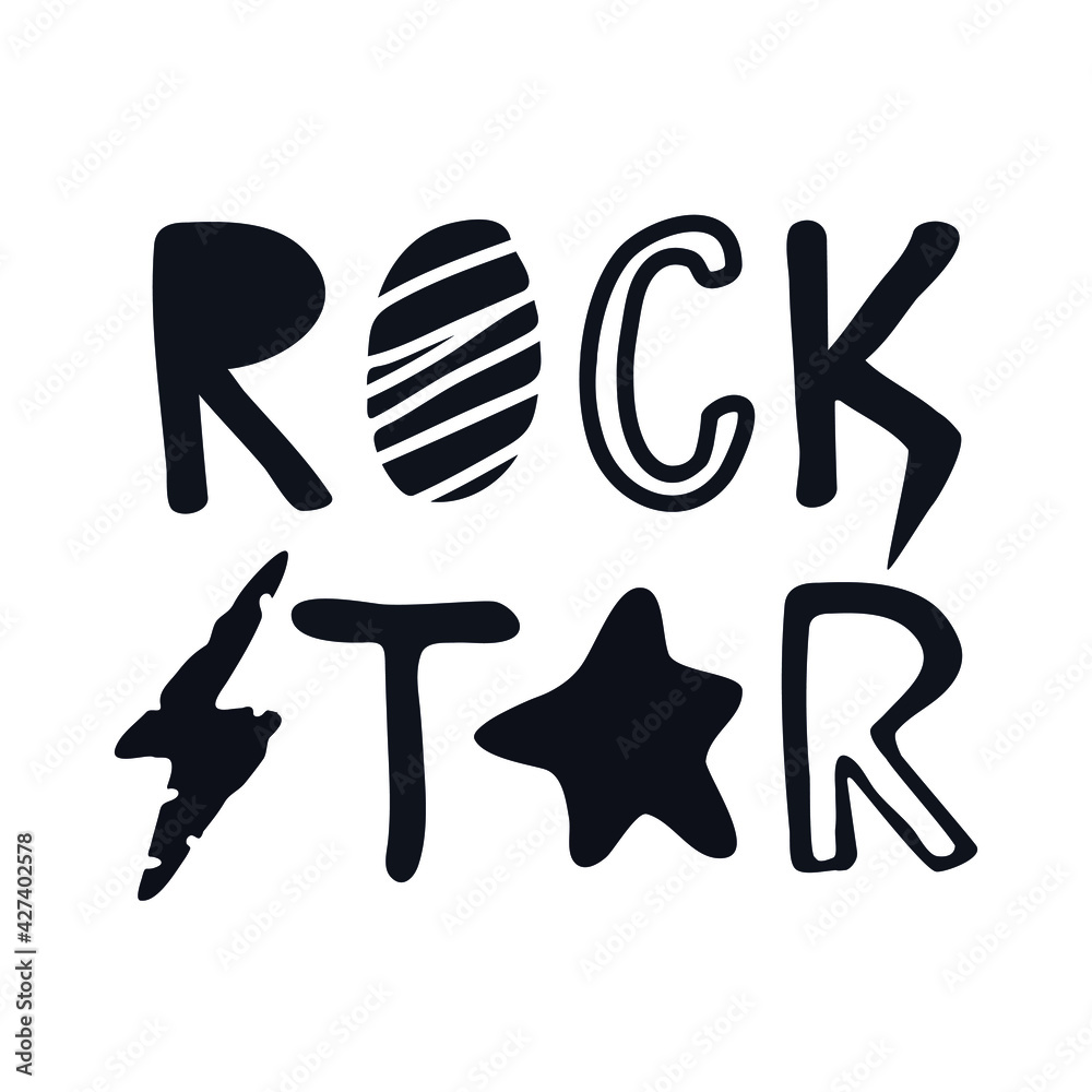 Rock star lettering inscription text print Lightning music logo icon ...