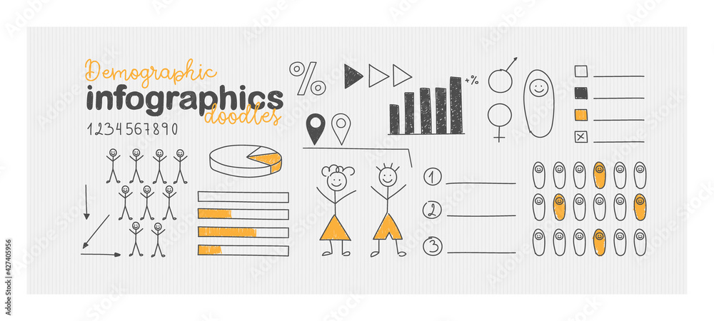 Doodles for demographic infographics. For statistics, business and ...