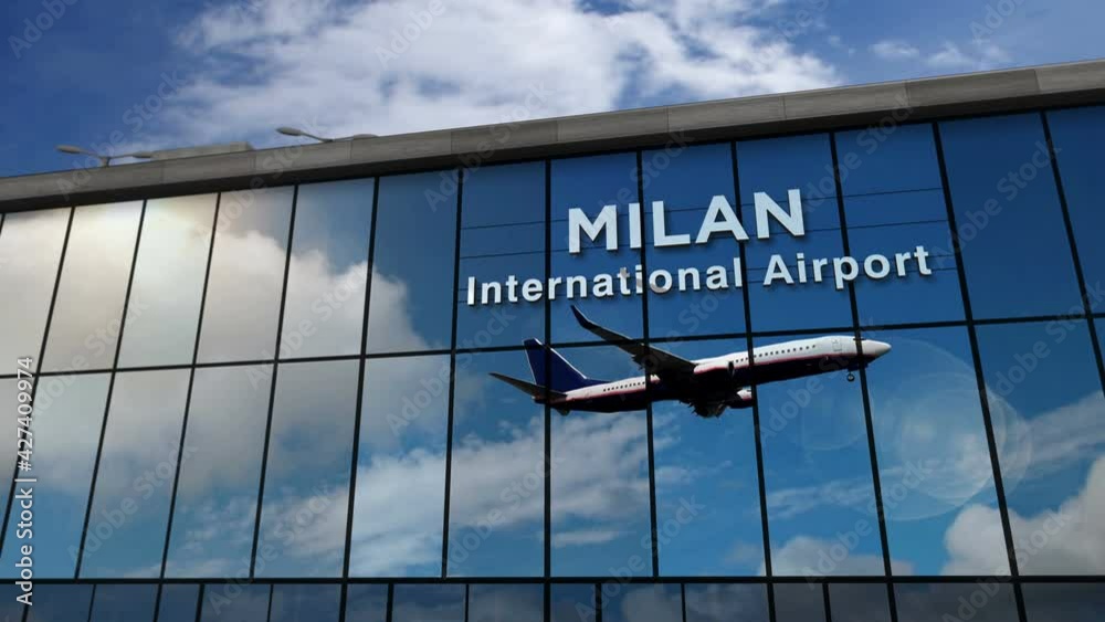 Vidéo Stock Jet aircraft landing at Milan, Italy 3D rendering animation ...