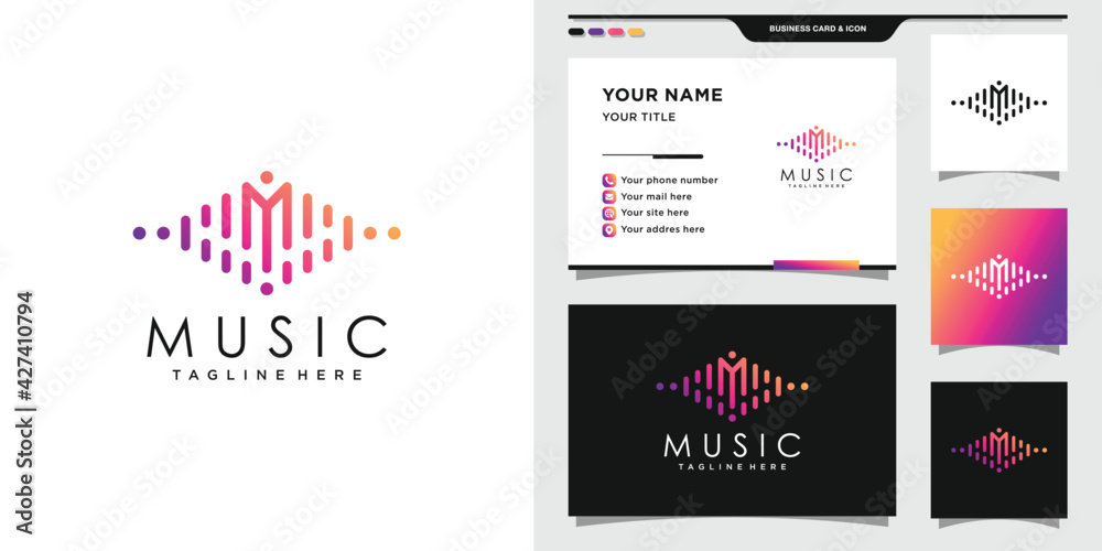 Music logo with modern gradient color style and business card design ...