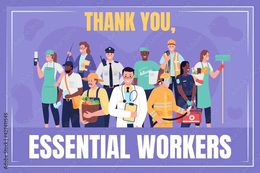 Frontline workers social media post mockup. Thank you essential workers ...