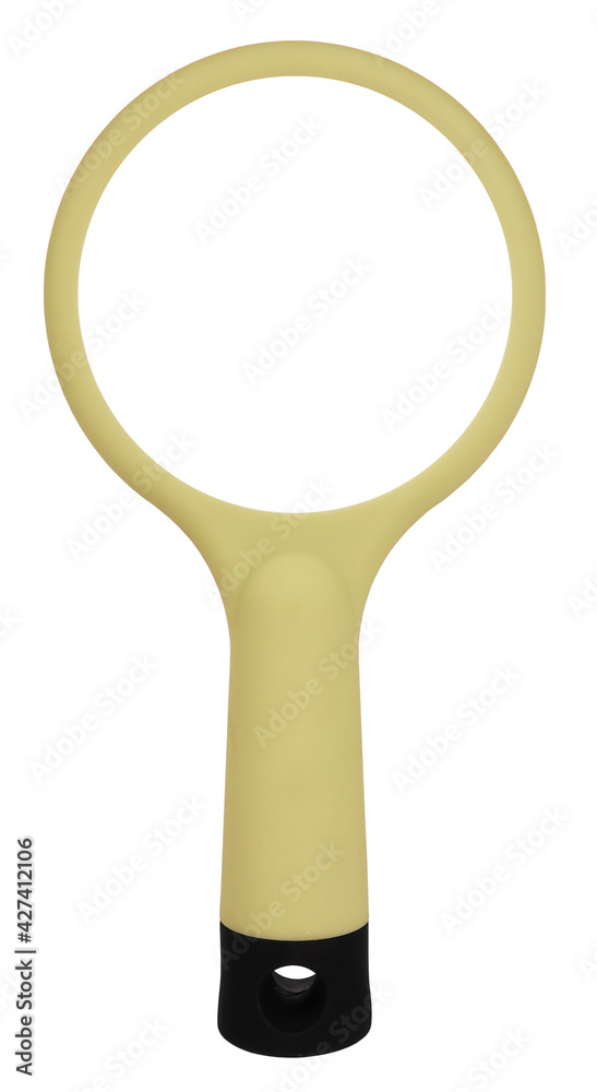 Plastic magnifying glass magnifier or mirror isolated on white ...
