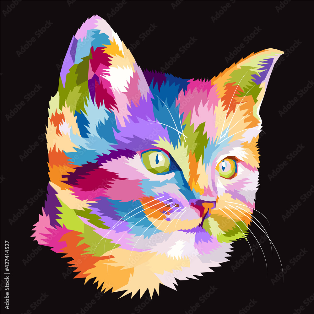 Colorful cat pop art portrait premium poster isolated decoration ready ...