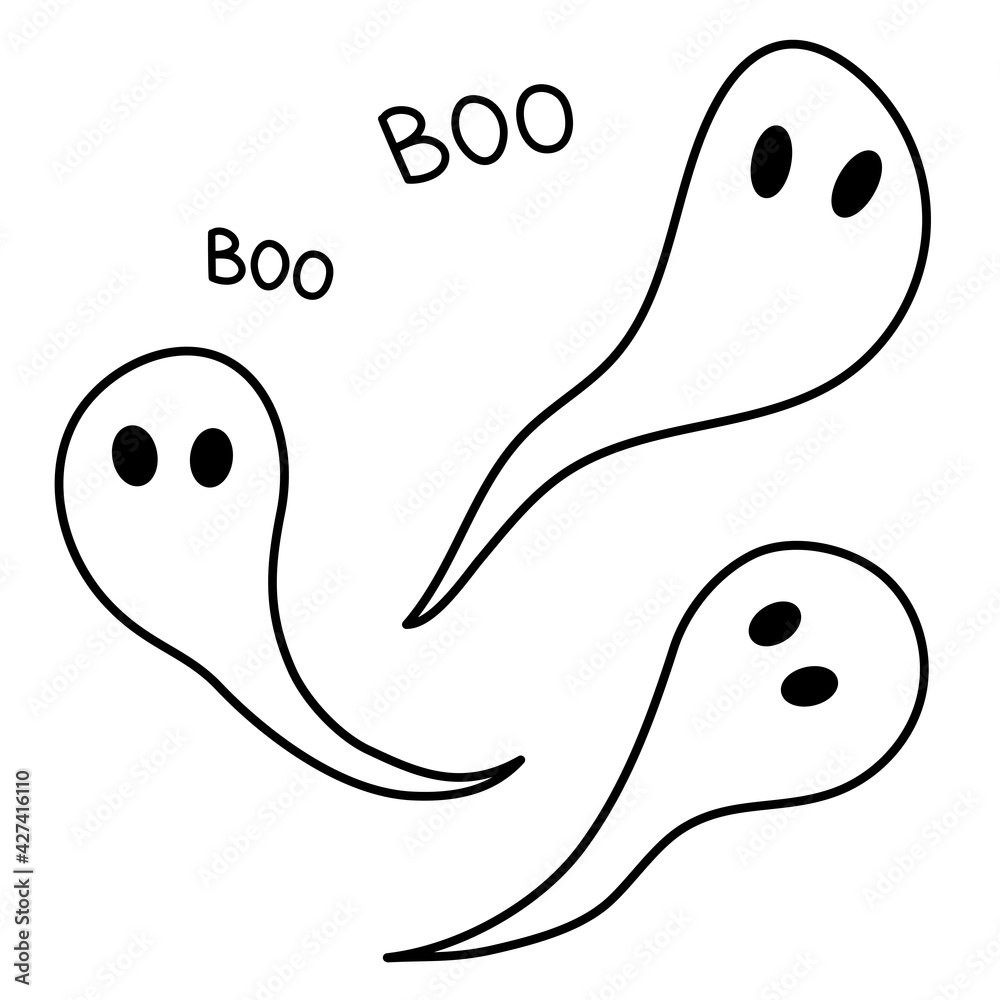 Halloween flying spirit, soul. Mysterious ghosts with eyes. Doodle ...