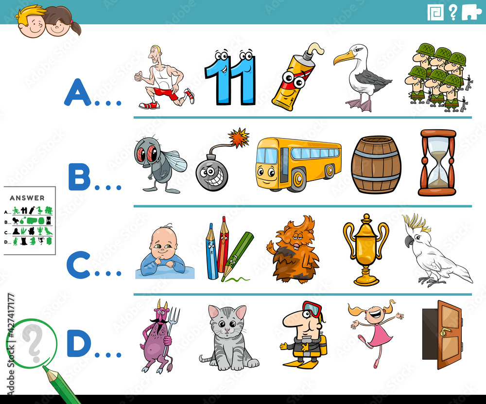 first letter of a word cartoon educational task for children Stock ...