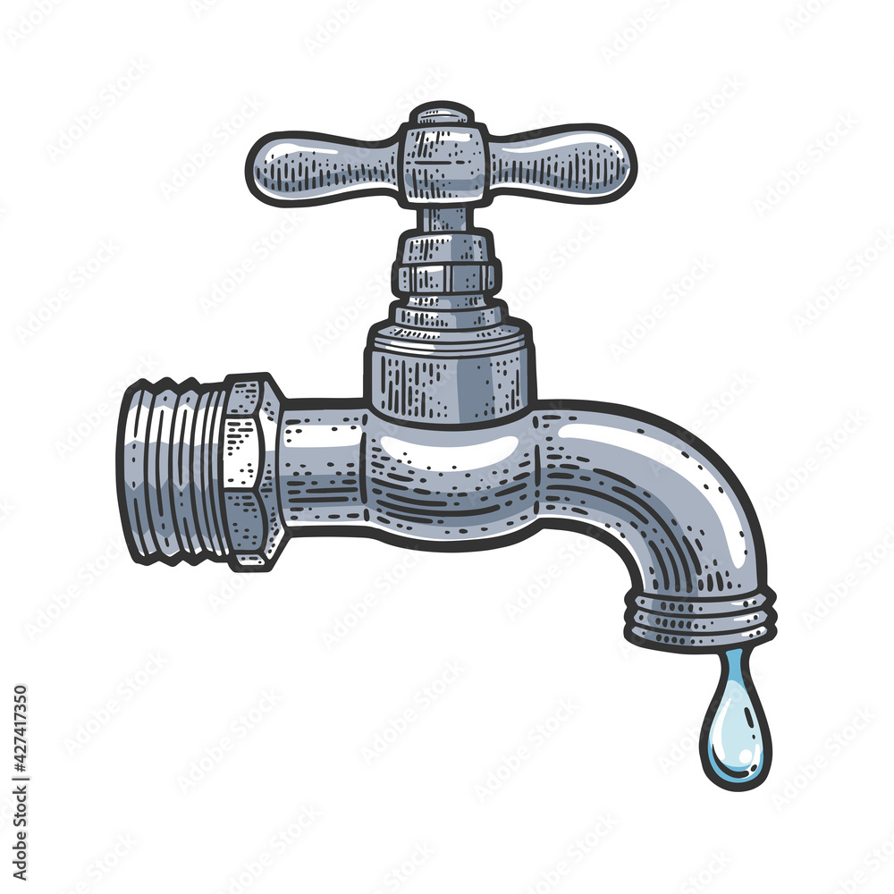 dripping faucet sketch raster illustration Stock Illustration | Adobe Stock
