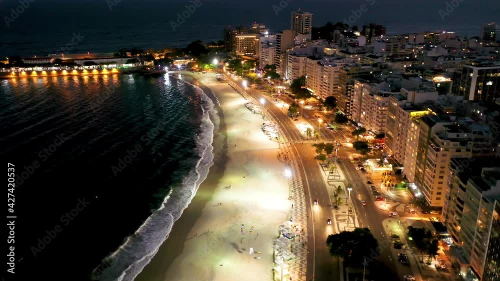 Nightlife of Copacabana beach, Rio de Janeiro, Brazil. Night view of ...