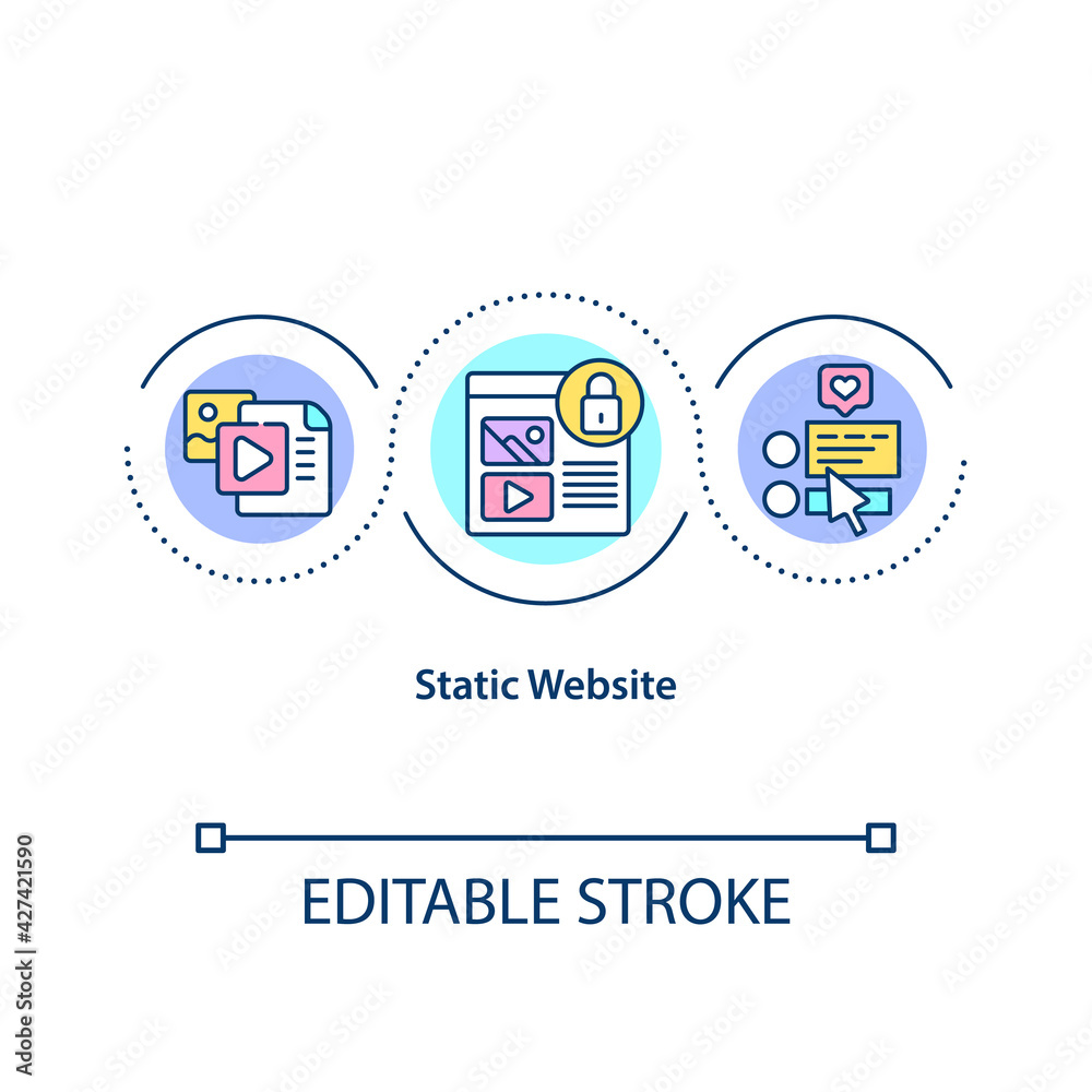 Static website concept icon. Hard coded sites which display exactly ...