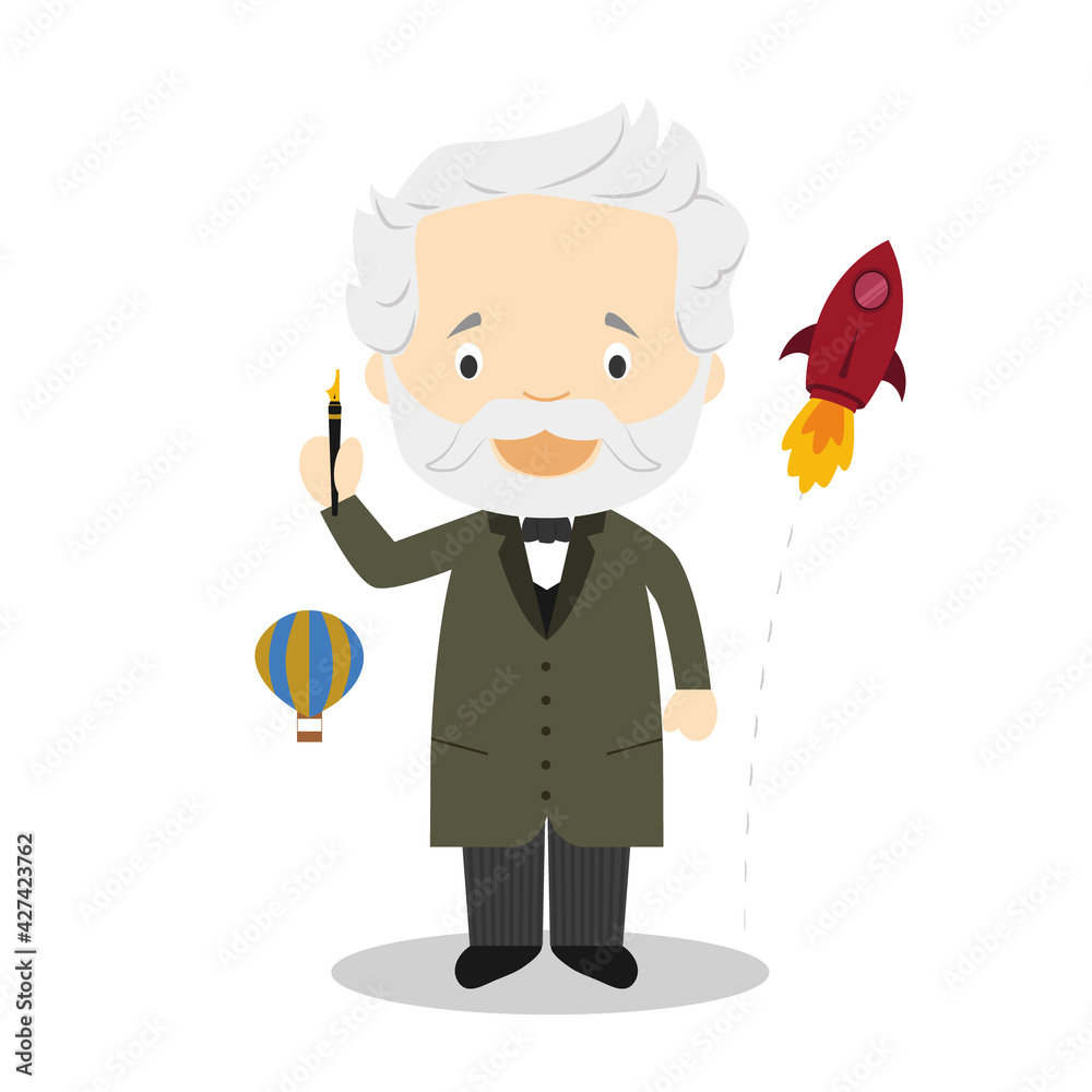 Jules Verne cartoon character. Vector Illustration. Kids History ...