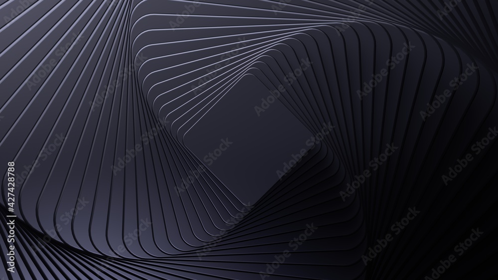 3d render, abstract black geometric background with layers, minimal ...