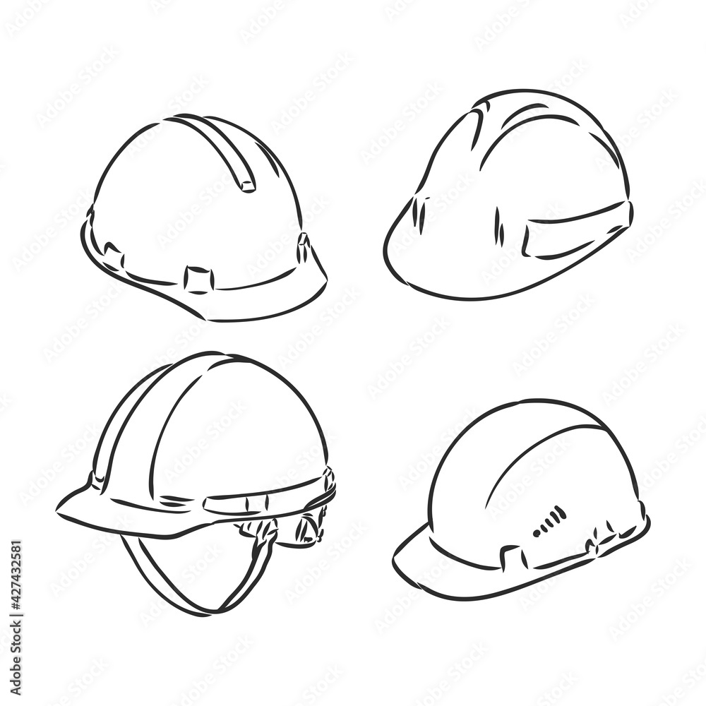 industry helmet vector and illustration, black and white, hand drawn ...