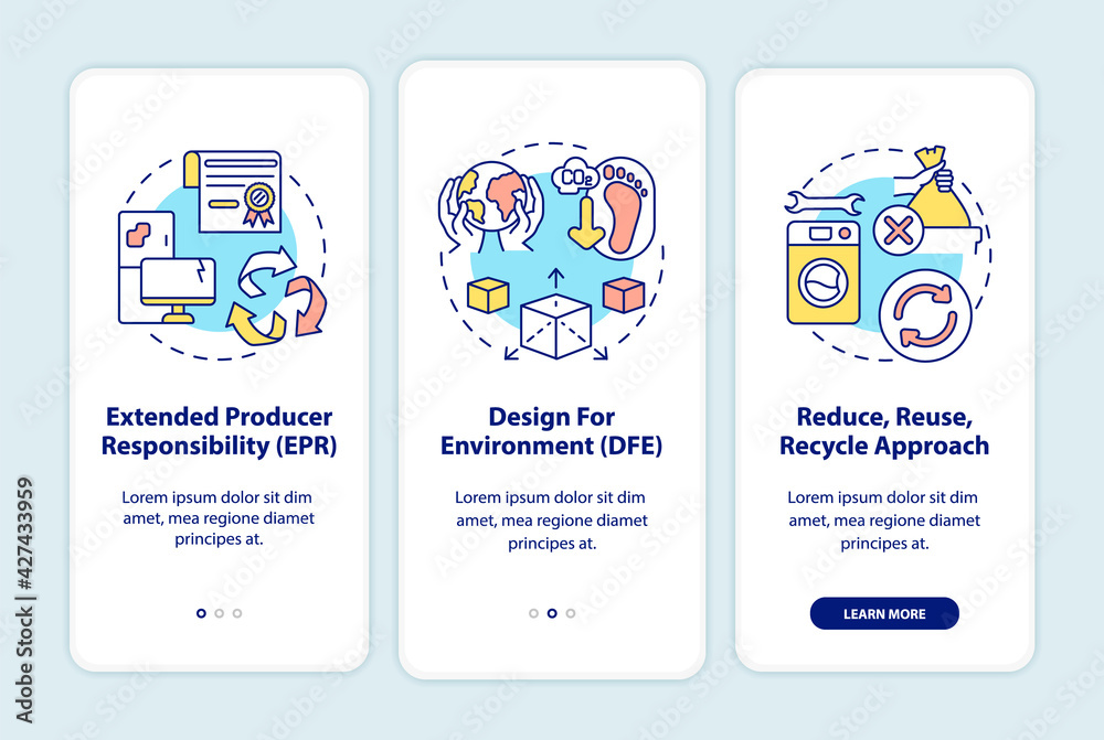 E-waste reduction initiatives onboarding mobile app page screen with ...