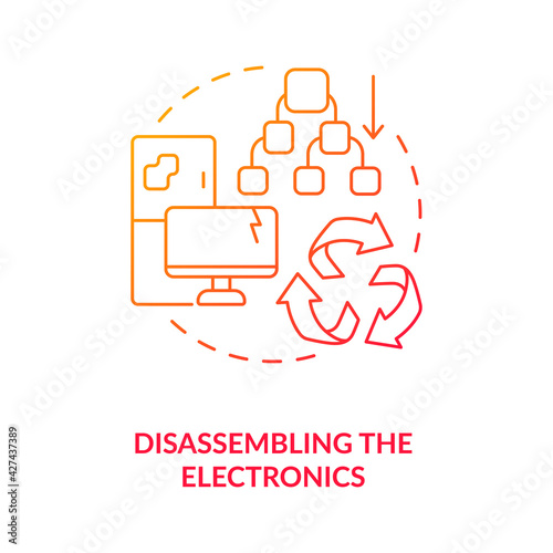 Disassembling electronics concept icon. E-waste recycling idea thin ...