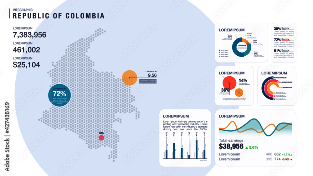 Detail infographic vector illustration. Map of Colombia and Infographic ...