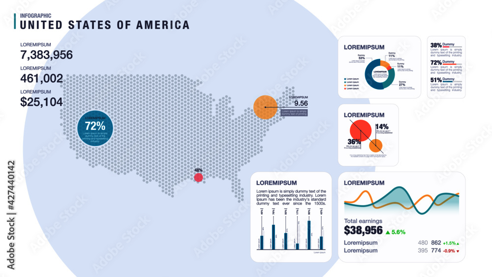 Detail infographic vector illustration. Map of United States of America ...
