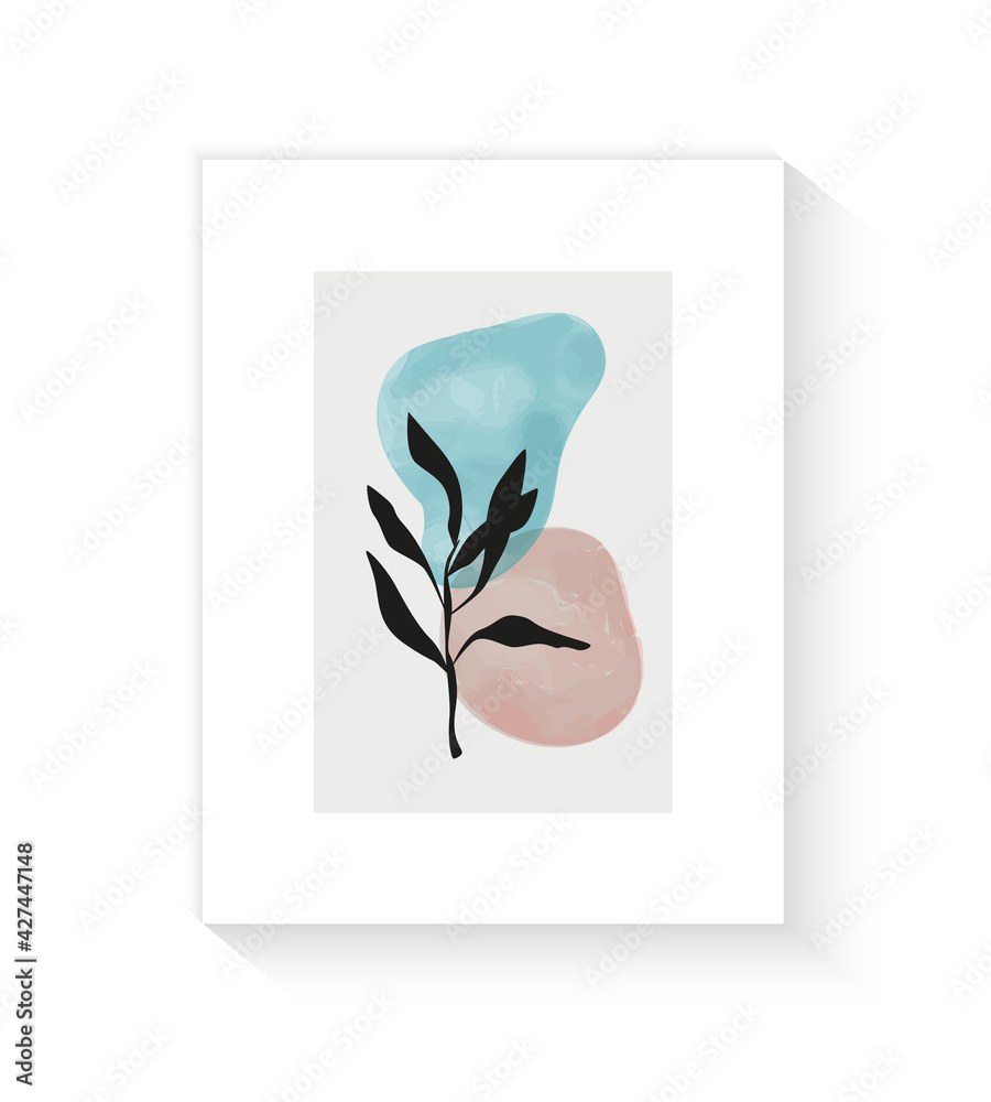 Botanical artwork poster of wall. Abstract spot shapes in boho style ...
