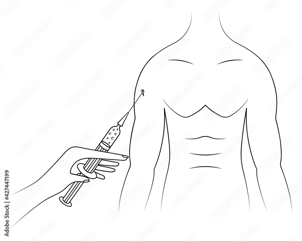 Human vaccination. Schematically. Sketch. The doctor injects the ...