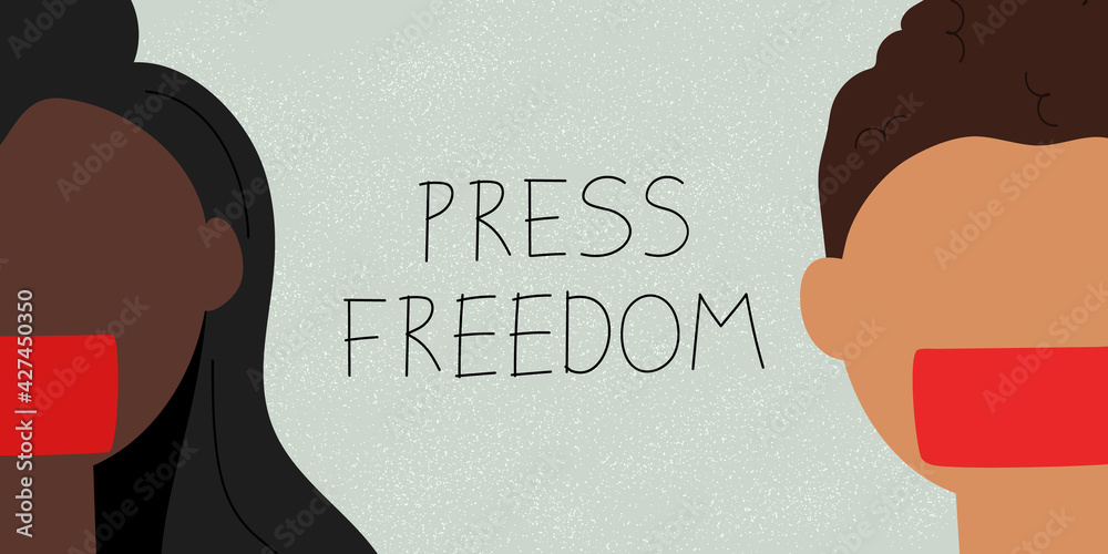 Press freedom concept. Web banner with young journalists and text Press ...