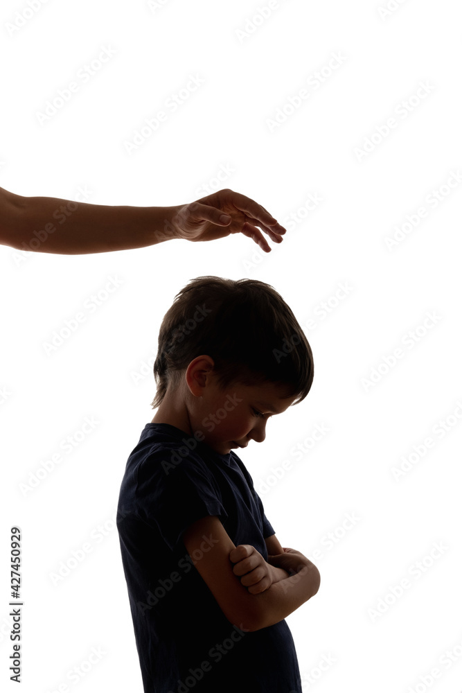 Offended kid. Family conflict. Domestic violence. Punishment abuse. Sad ...