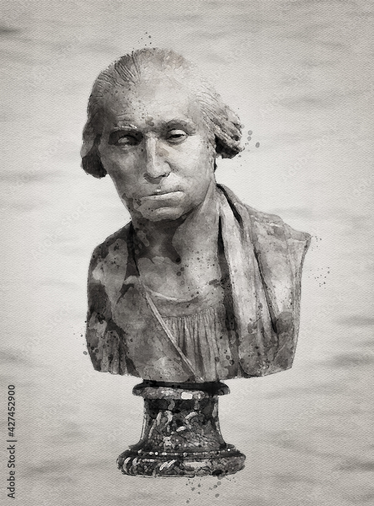 Bust of George Washington. Redrawing with a watercolor. Stock ...