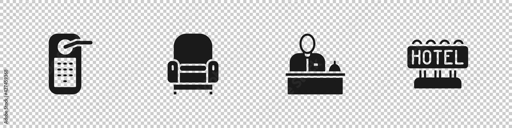 Set Digital door lock, Armchair, Hotel reception desk and Signboard ...