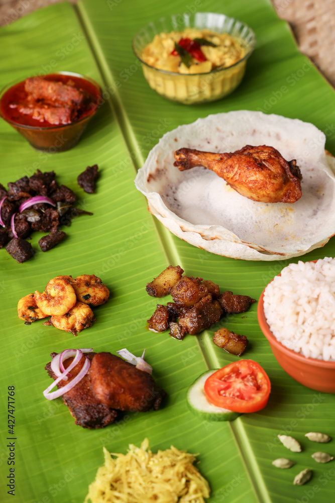 Appam with mutton stew Non-vegetarian sadhya Indian food for Onam sadya ...