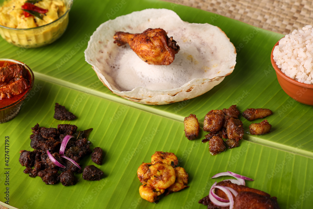 Appam with mutton stew Non-vegetarian sadhya Indian food for Onam sadya ...