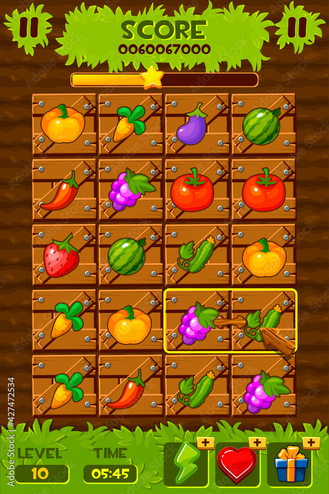 Game ui elements. 2d game icons and design elements. Vegetable Gardens ...